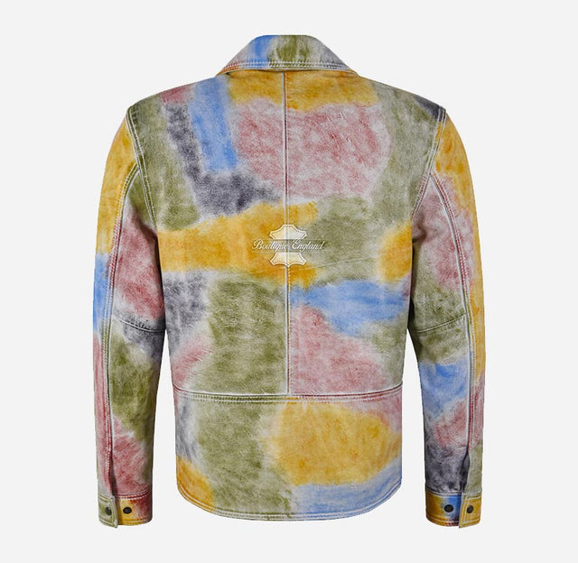 PICASSO Leather Jacket Multicolored Waxed Mens Leather Biker Jacket ...