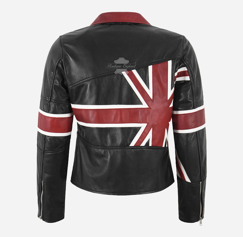 UNION JACK Women's Union Flag Leather Jacket Black – Boutique England