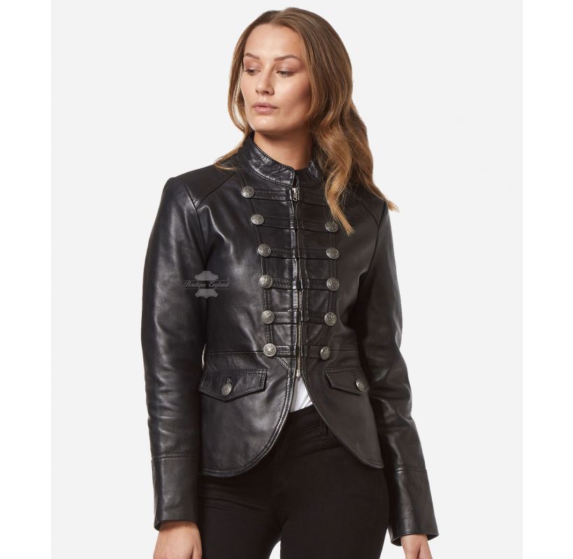 VICTORY Ladies Leather Jacket Military Parade Style Classic Studded Wo ...