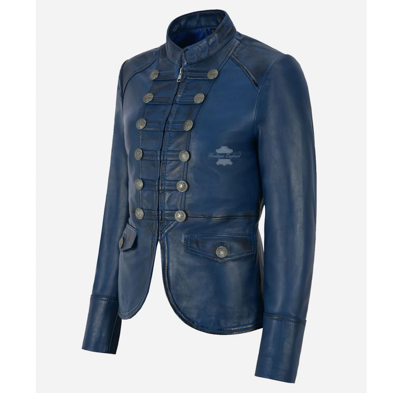 VICTORY Ladies Leather Jacket Military Parade Style Classic Studded Wo ...