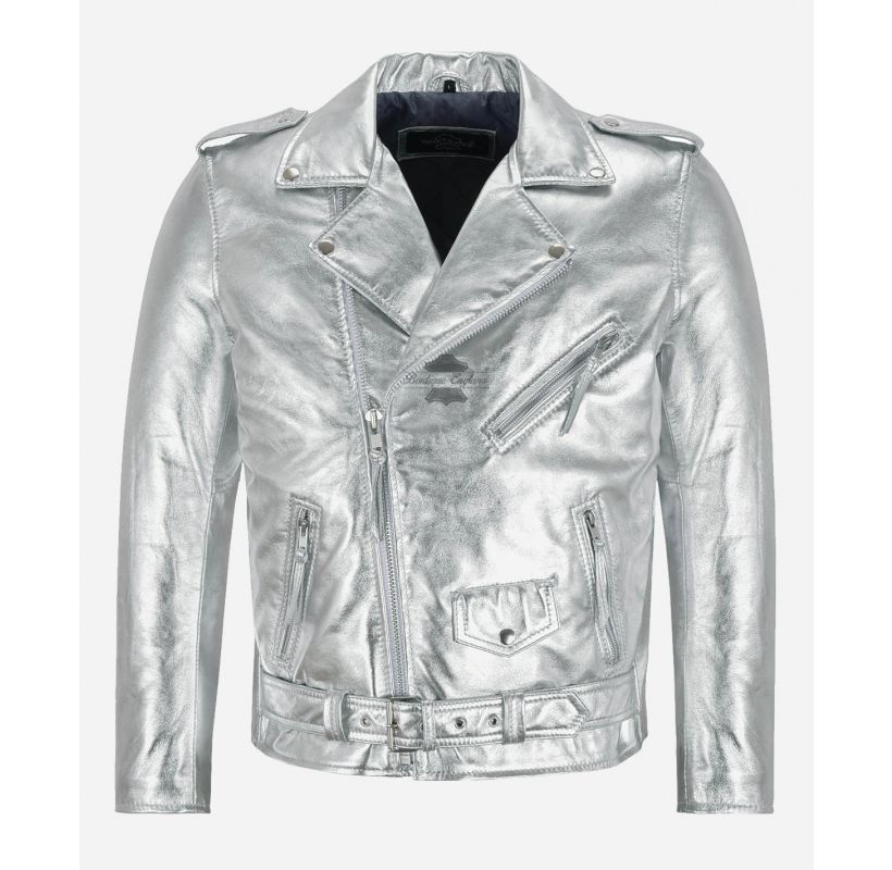 Glamorous Brando Leather Jacket Men's Silver & Golden Leather Jacket ...