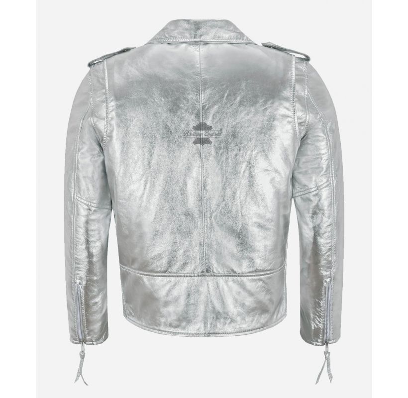 Glamorous Brando Leather Jacket Men's Silver & Golden Leather Jacket ...