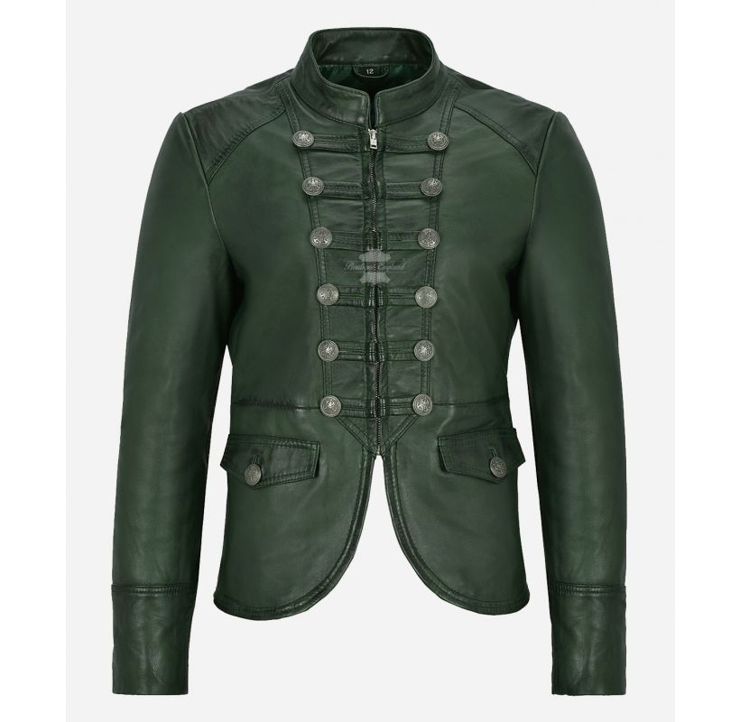 VICTORY Ladies Leather Jacket Military Parade Style Classic Studded Wo ...