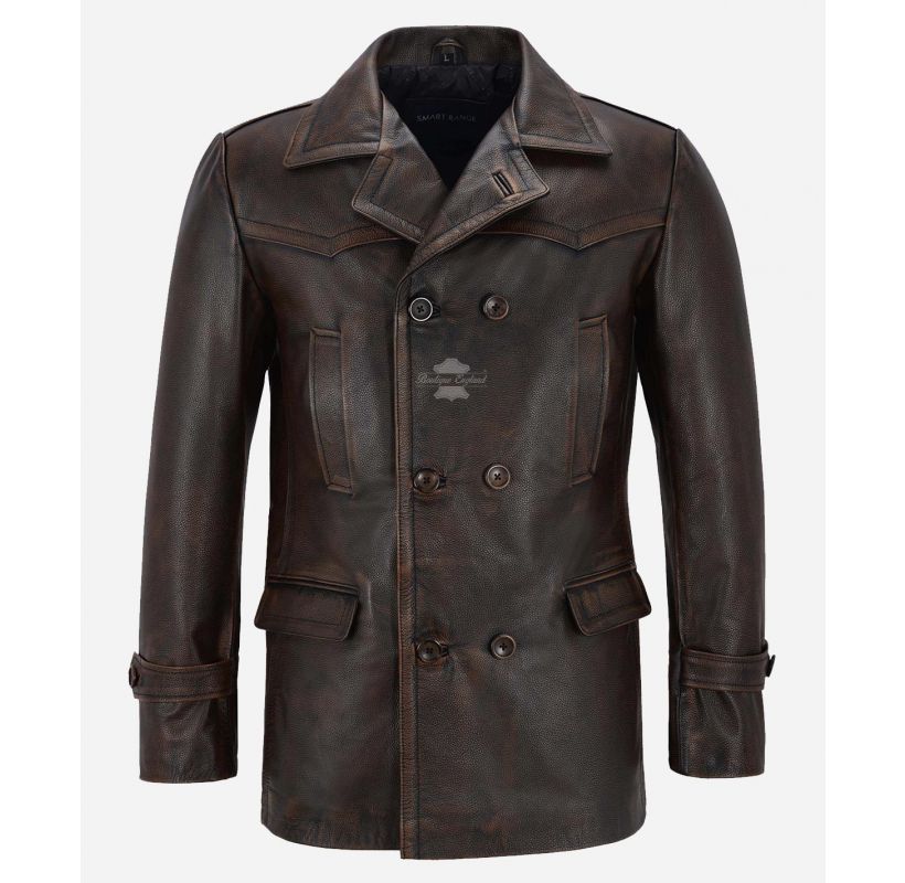 DR WHO LEATHER PEA COAT MEN'S CLASSIC LEATHER REEFER JACKET – Boutique ...