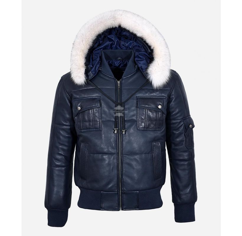 PILOT 6 Men's Leather Puffer Hooded Jacket – Boutique England